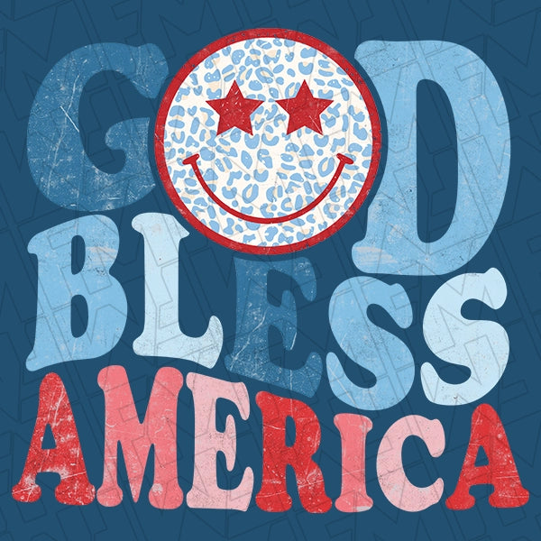 God Bless America Smiley Retro Patriotic DTF Transfer | Ready-to-Press ...