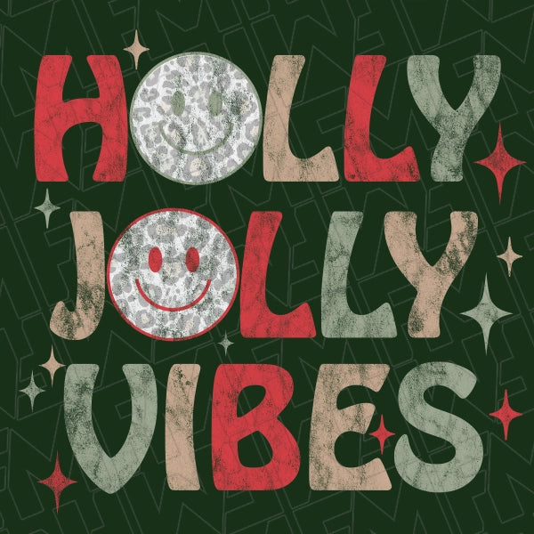 Distressed Holly Jolly Vibes Smiley Christmas DTF Transfer | Ready-to ...