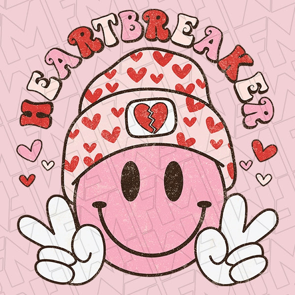 Girls Heartbreaker Boho Smiley Kids Valentines DTF Transfer | Ready-to ...