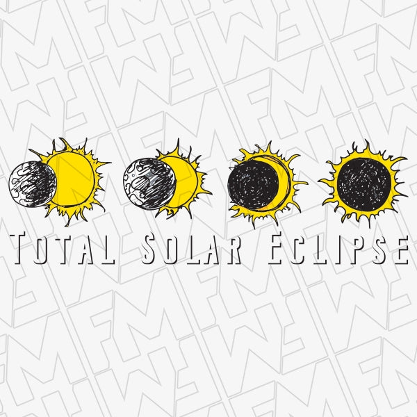 Total Solar Eclipse Hand Drawn Sun and Moon DTF Transfer | Ready-to ...
